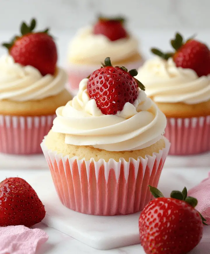 White Chocolate Strawberry Cupcakes Recipe - cookingwithjessica.com