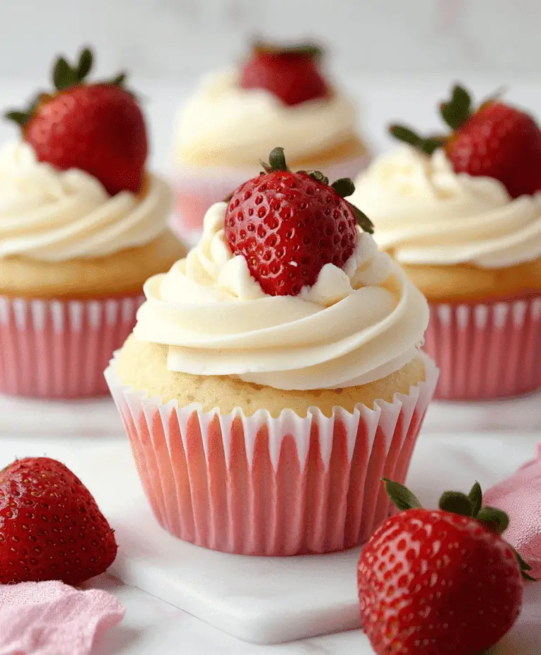 White Chocolate Strawberry Cupcakes Recipe - cookingwithjessica.com