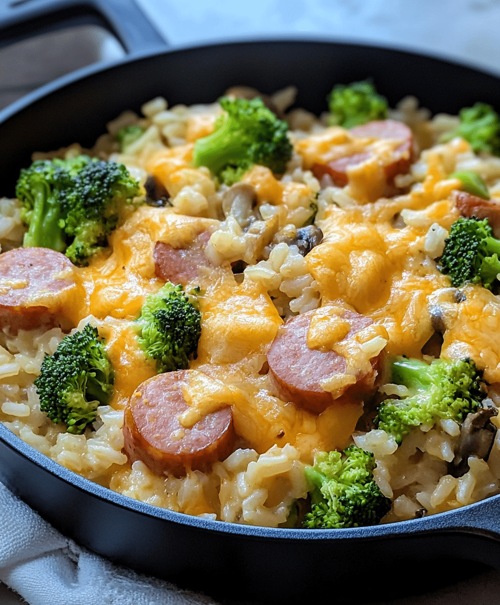 Cheesy Kielbasa Rice And Broccoli Skillet Recipe - cookingwithjessica.com