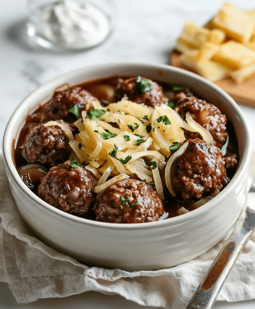 Crockpot French Onion Meatballs Recipe - cookingwithjessica.com