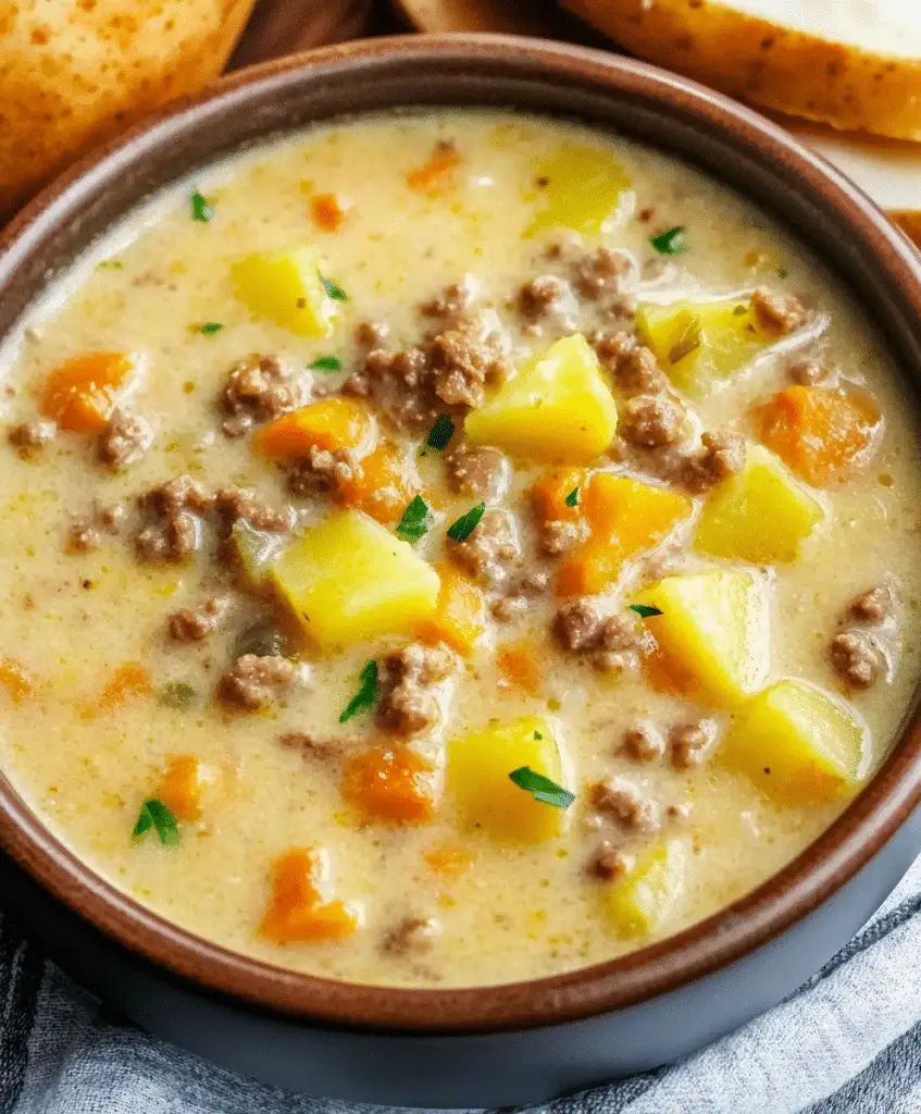 Cheesy Hamburger Potato Soup Recipe - cookingwithjessica.com