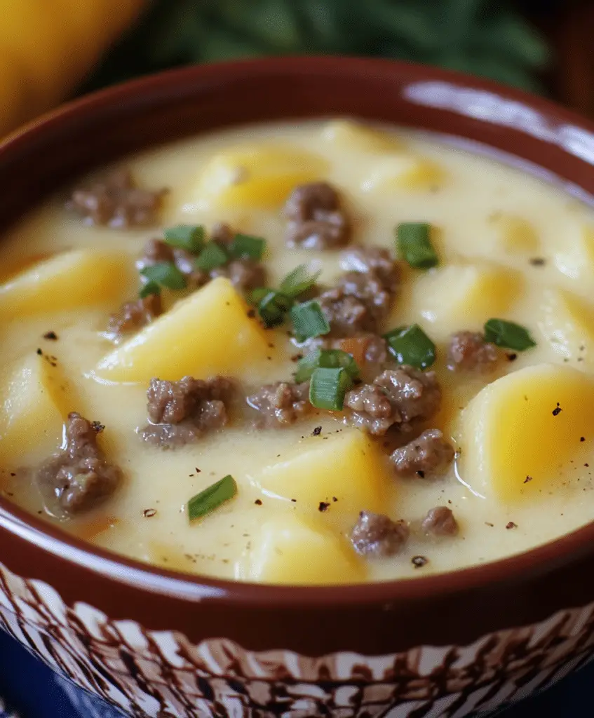 Cheesy Hamburger Potato Soup Recipe - cookingwithjessica.com
