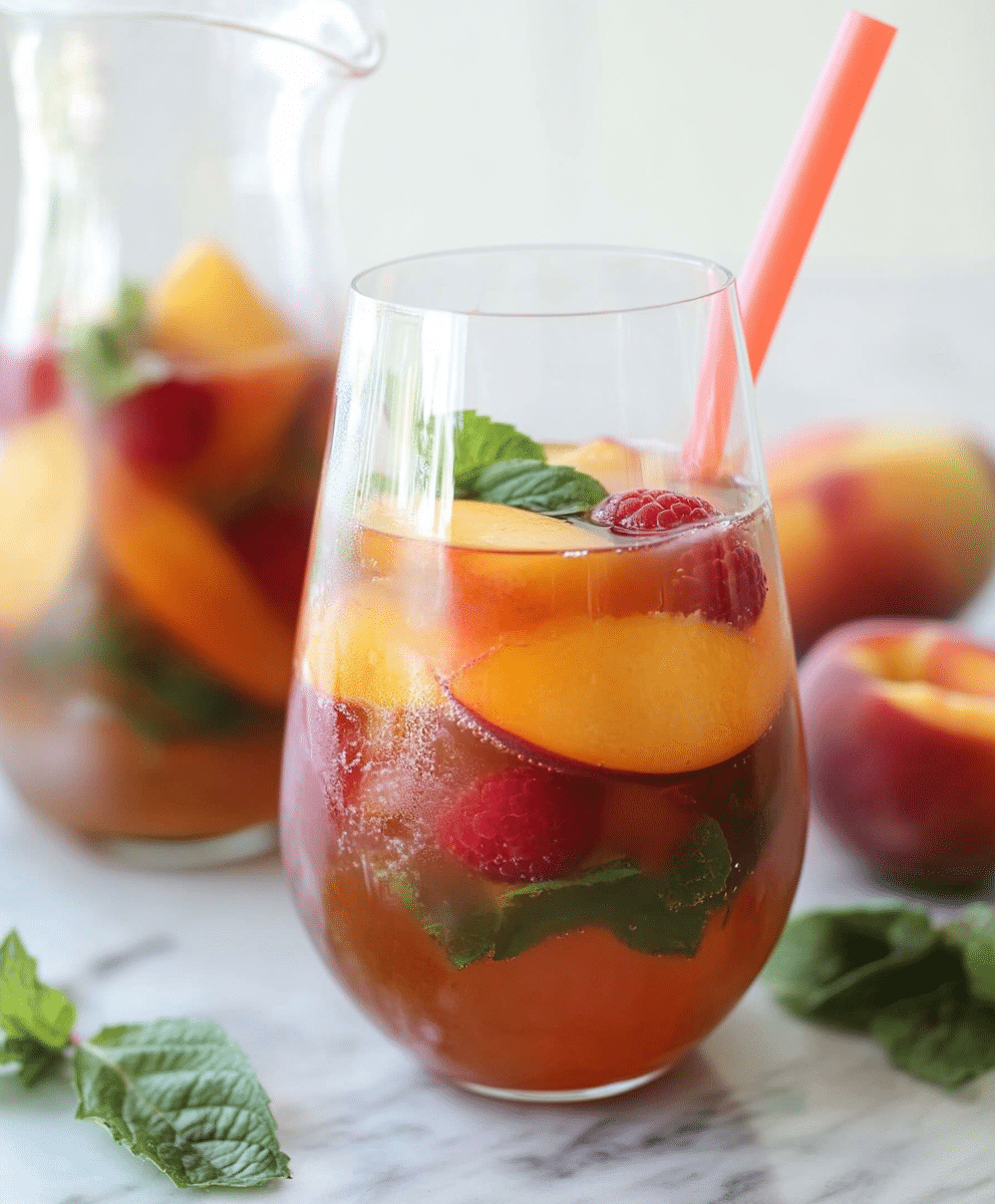 Bellini Peach Raspberry Iced Tea Recipe - cookingwithjessica.com