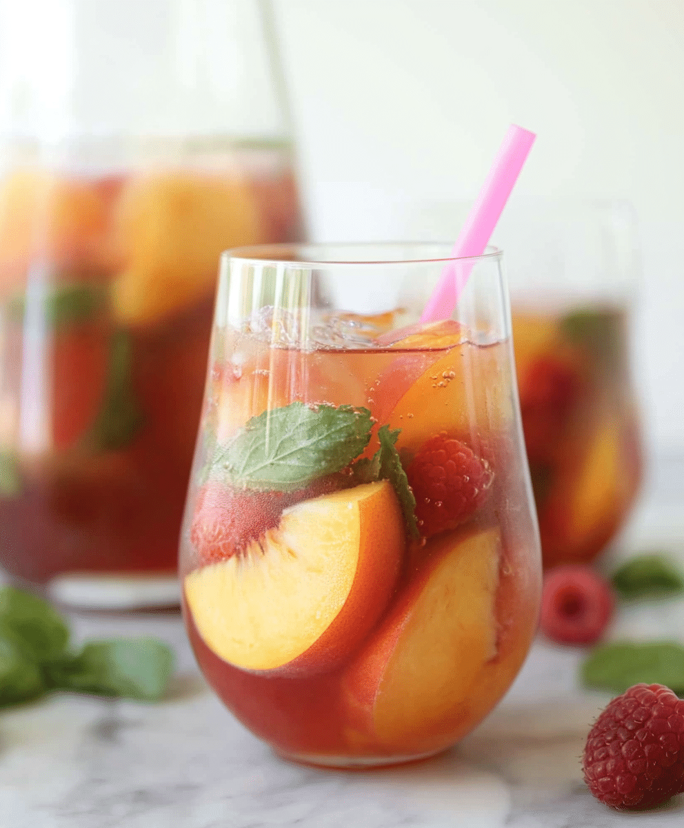 Bellini Peach Raspberry Iced Tea Recipe - cookingwithjessica.com
