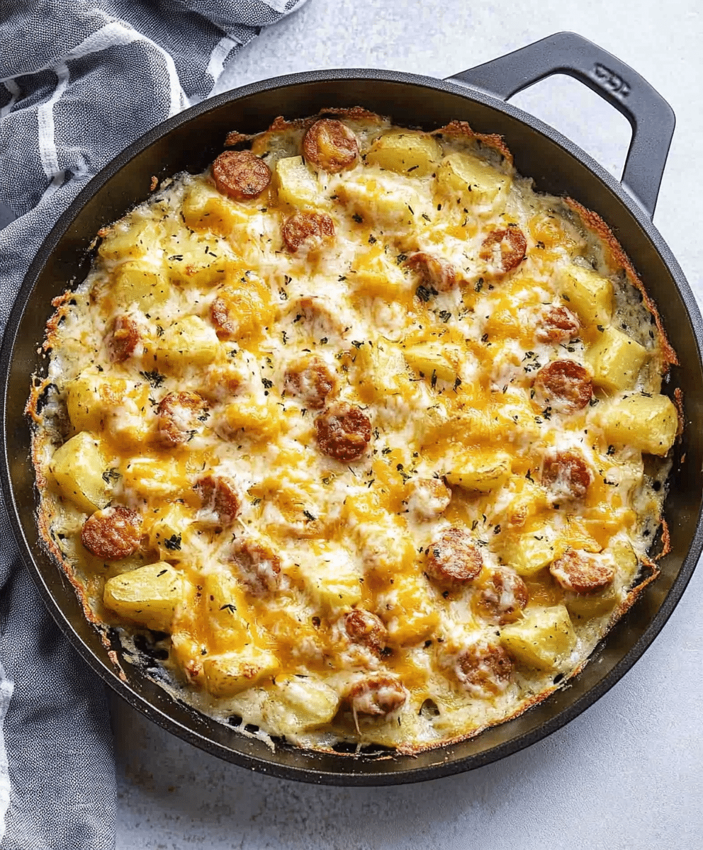 One Pan Cheesy Ranch Potatoes And Sausage Recipe - cookingwithjessica.com