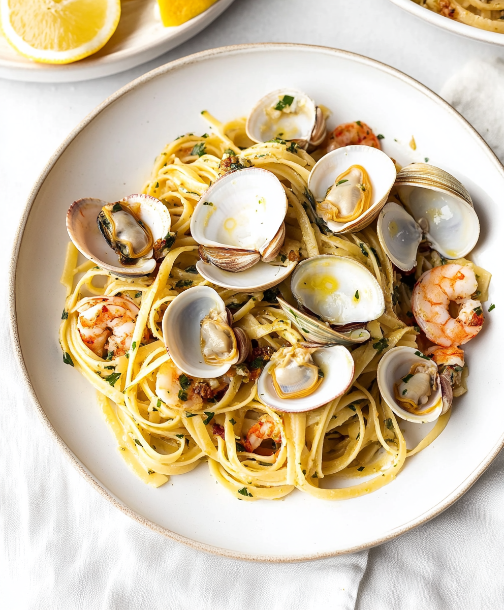 Summer Clam Linguine Seafood Pasta Recipe - cookingwithjessica.com